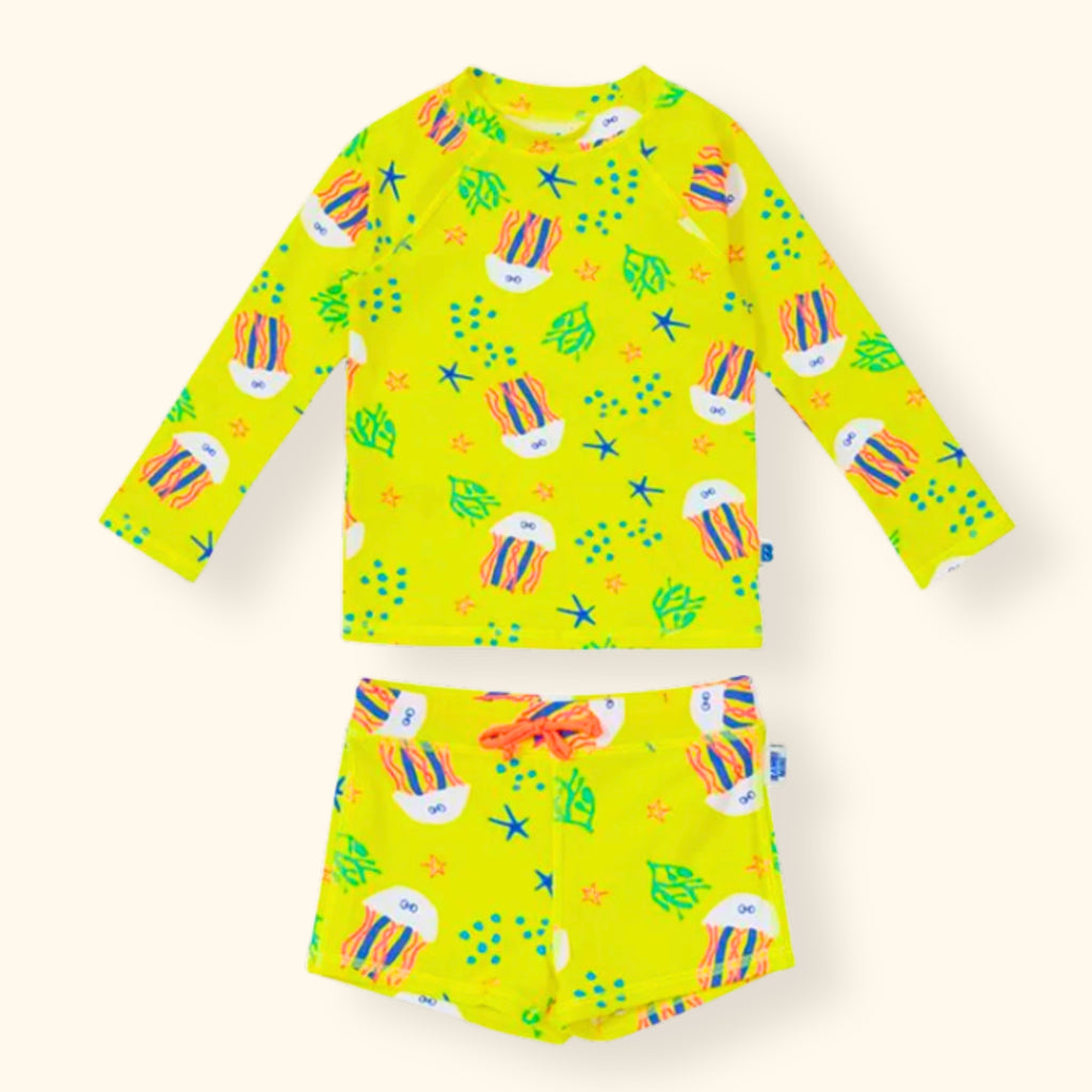Splash Happy Rashie and Pant Set | Yellow Jellyfish Print | Bambi Mini Co.