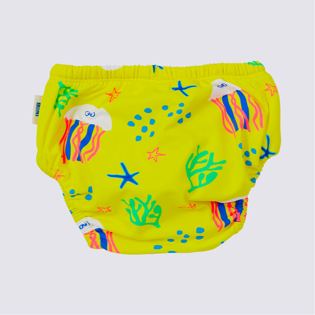 Reusable Swim Nappy | Yellow Jellyfish Print | Bambi Mini Co.