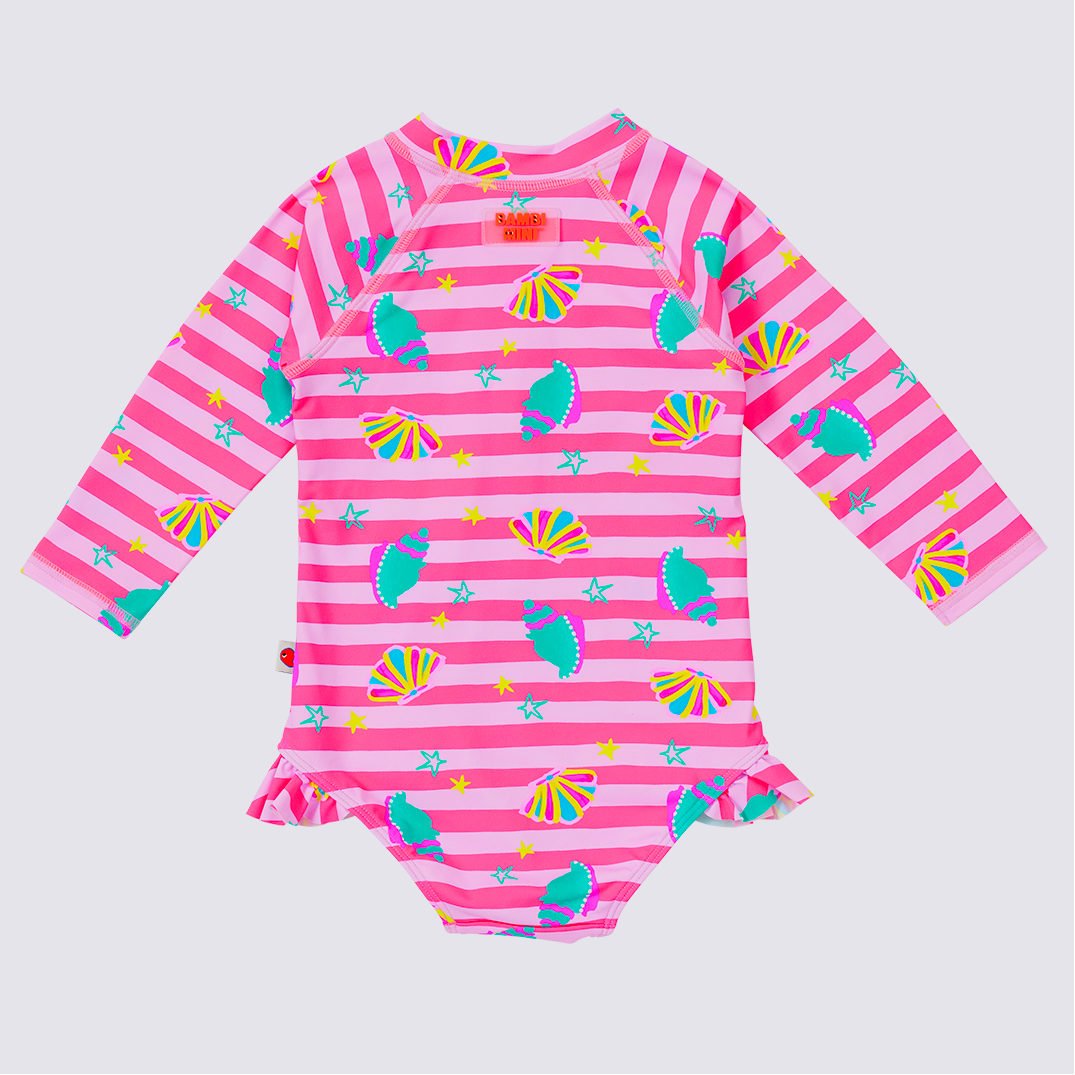 Splash Happy Swimsuit | Pink Stripe Shell Print | Bambi Mini Co.